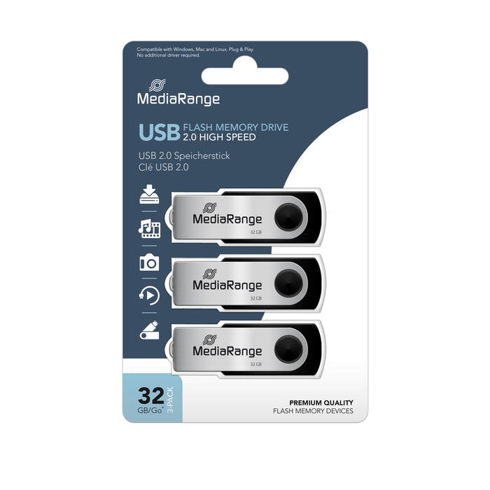 MEDIARANGE PACK 3 CLES USB2.0 32GO NOIR SWIVEL à 21,99 € sur www.lick.fr